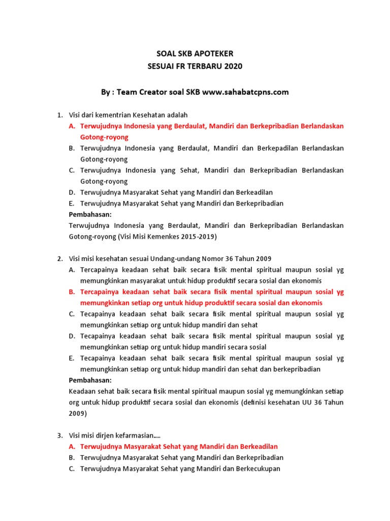 Bagi SOAL SKB APOTEKER (Sesuai FR Terbaru) | PDF