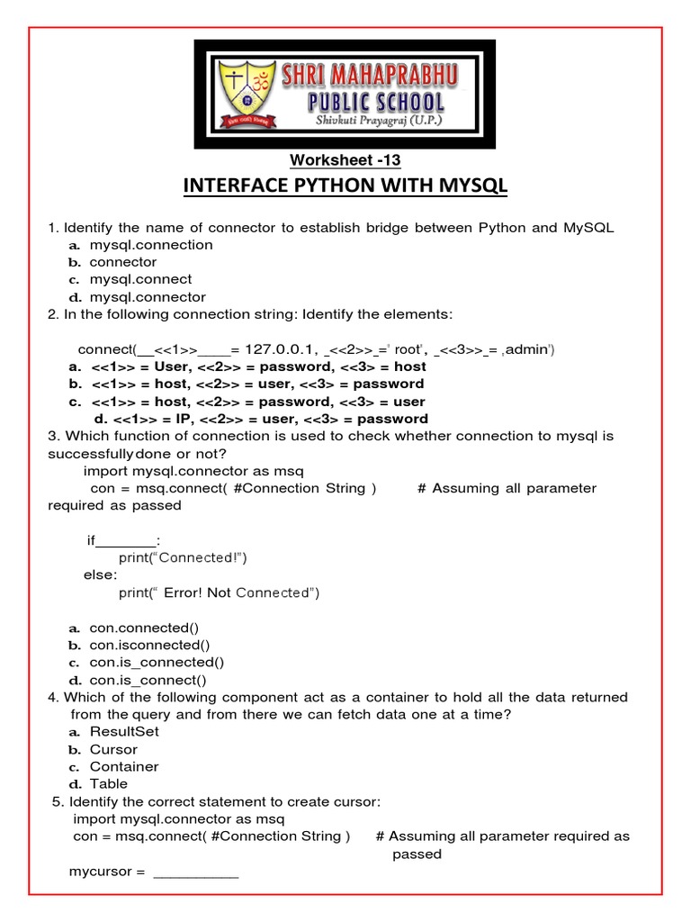 12 Worksheet-13 Database Management | PDF | My Sql | Databases