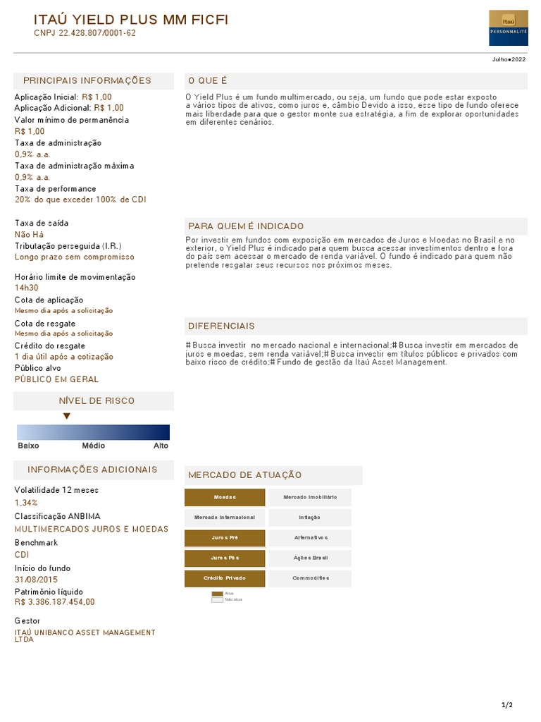 Itaú Yield Plus: Fundo Multimercado de Baixo Risco | PDF | Economias ...