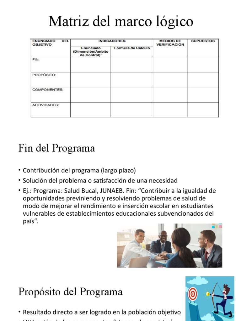 Matriz del Marco Lógico en Programas de Salud | PDF | Crecimiento ...