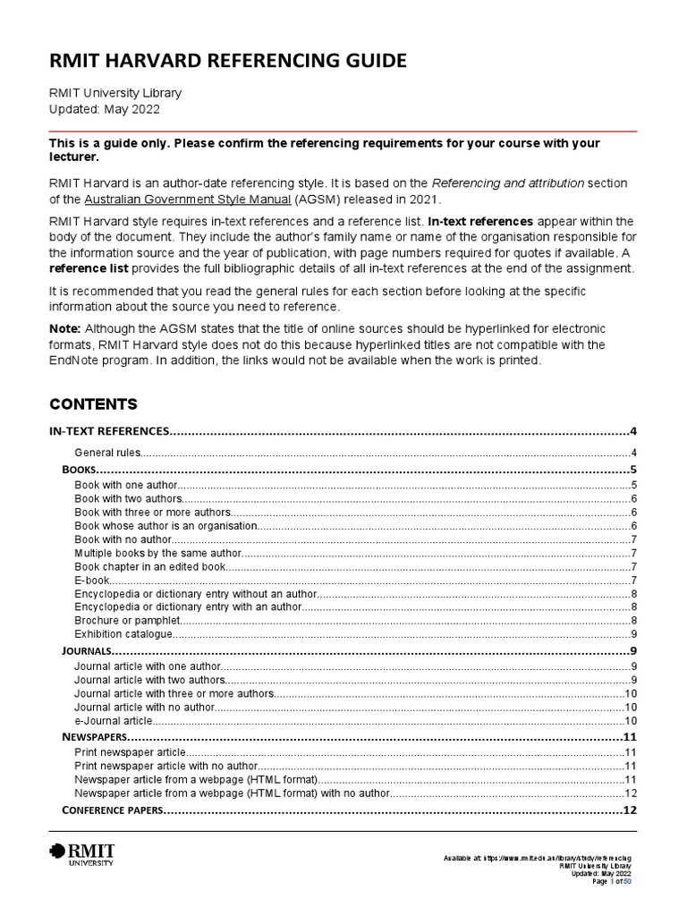 RMIT Harvard Referencing Guide | PDF | Academic Journal | Books