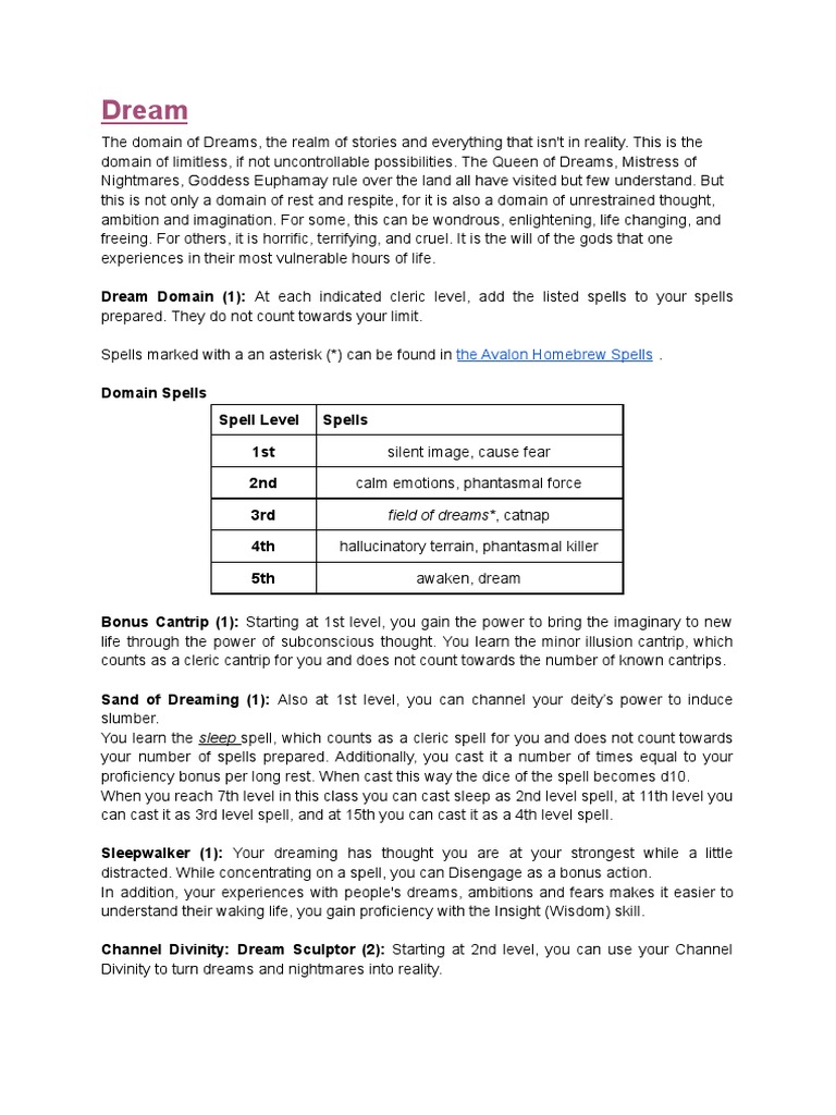 Dream Domain Cleric by FaithBanana | PDF | Dream