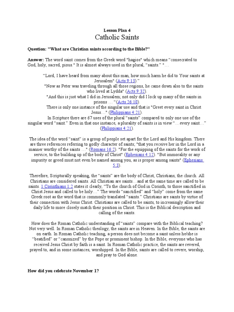 Catholic Saints Lesson Plan Overview | PDF | Intercession | Saint