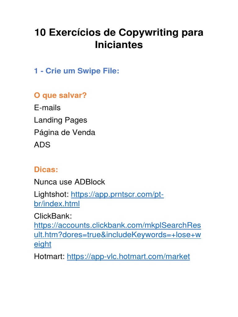 10 Exercícios de Copywriting para Iniciantes | PDF