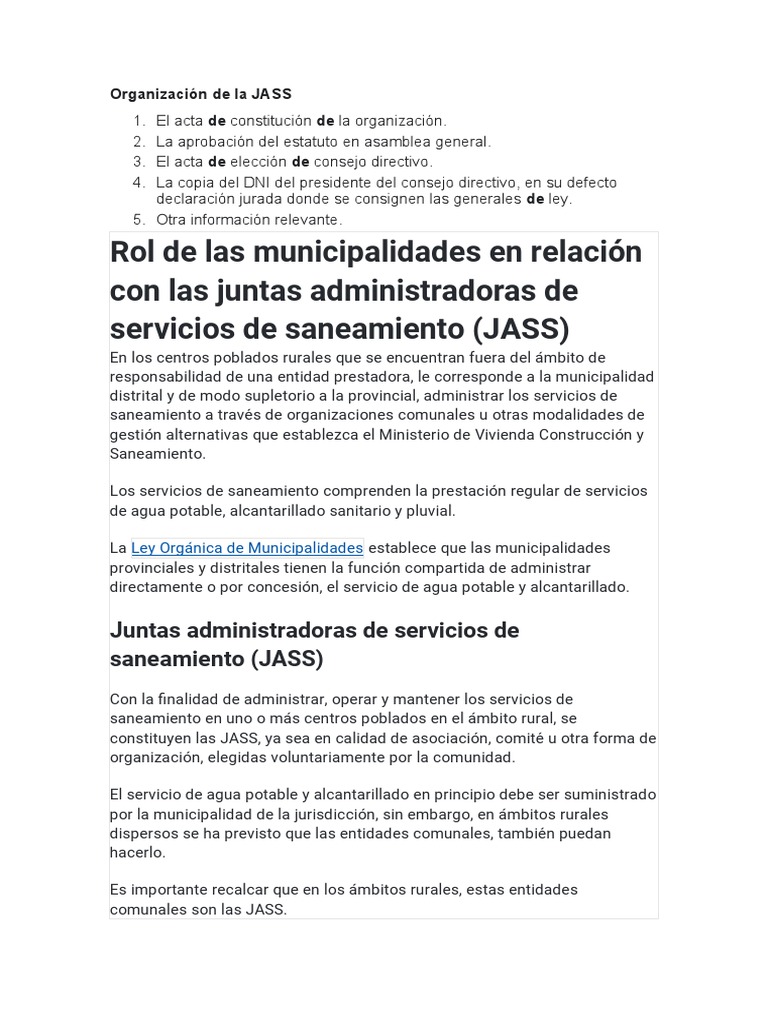 Organización de JASS | PDF | Gobierno local | Saneamiento