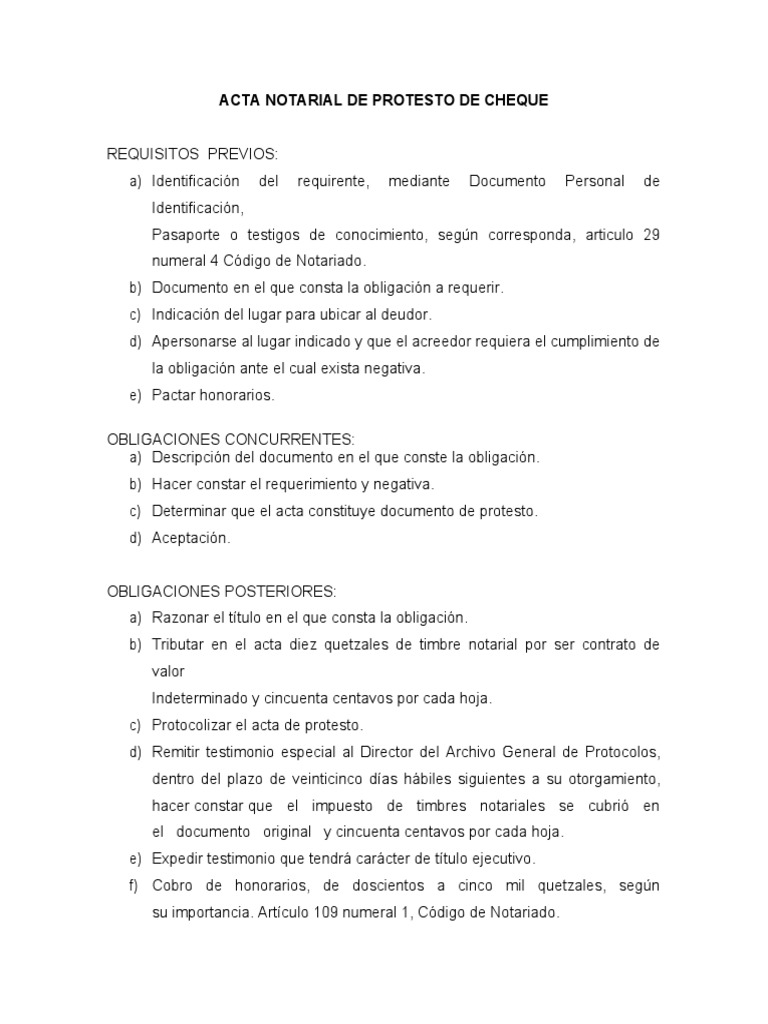 Acta Notarial de Protesto de Cheque | PDF | Derecho Civil (Common Law ...