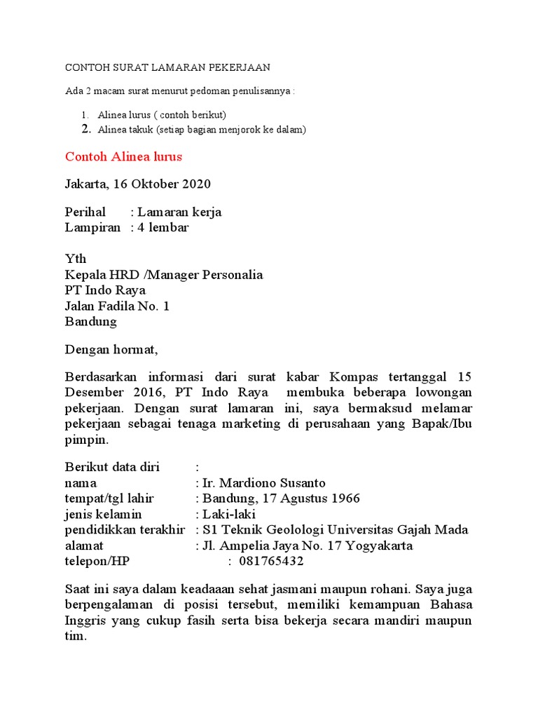 Contoh Surat Lamaran Pekerjaan | PDF | Karier & Perkembangan