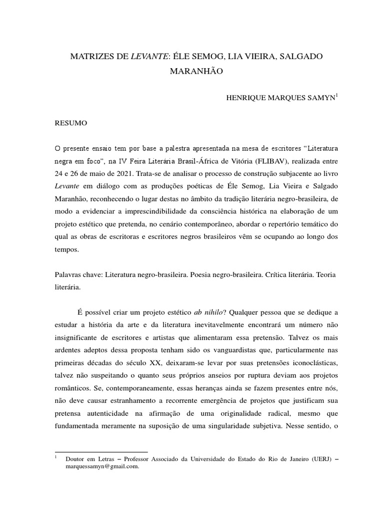 Matrizes de Levante Éle Semog Lia Vieira Salgado Maranhão | PDF ...