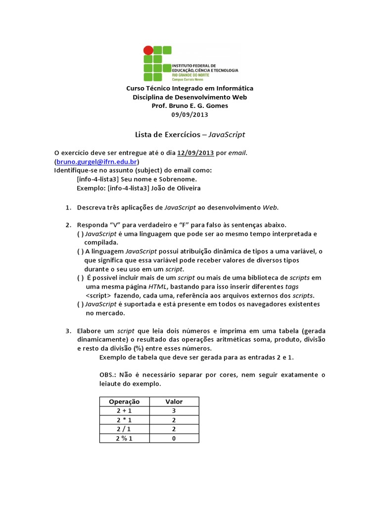 Lista3 Javascript Pdf Script Java Linguagem De Script