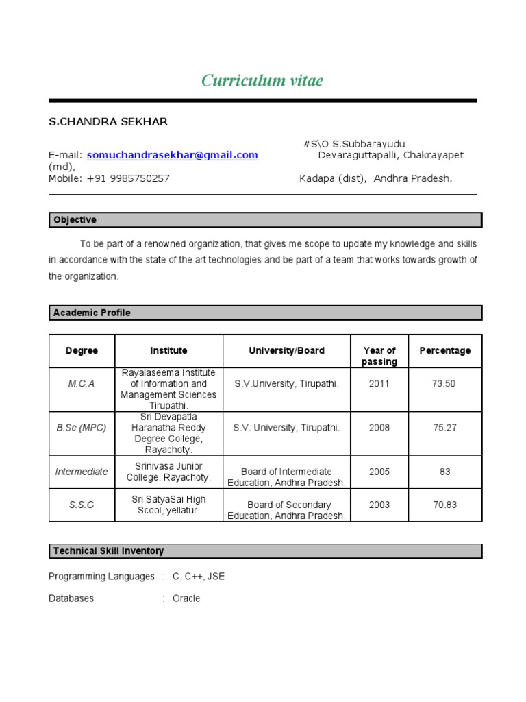 Curriculum Vitae: S.Chandra Sekhar | PDF