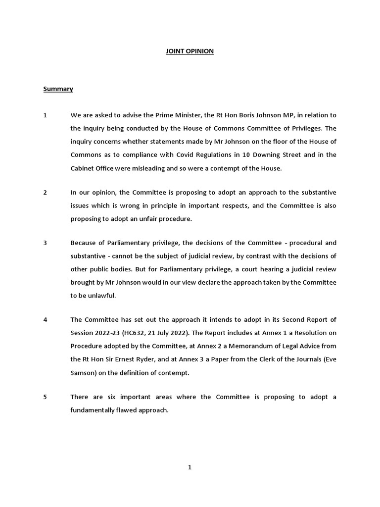 Joint Opinion of Lord Pannick QC and Jason Pobjoy 1.9.2022 - Committee ...