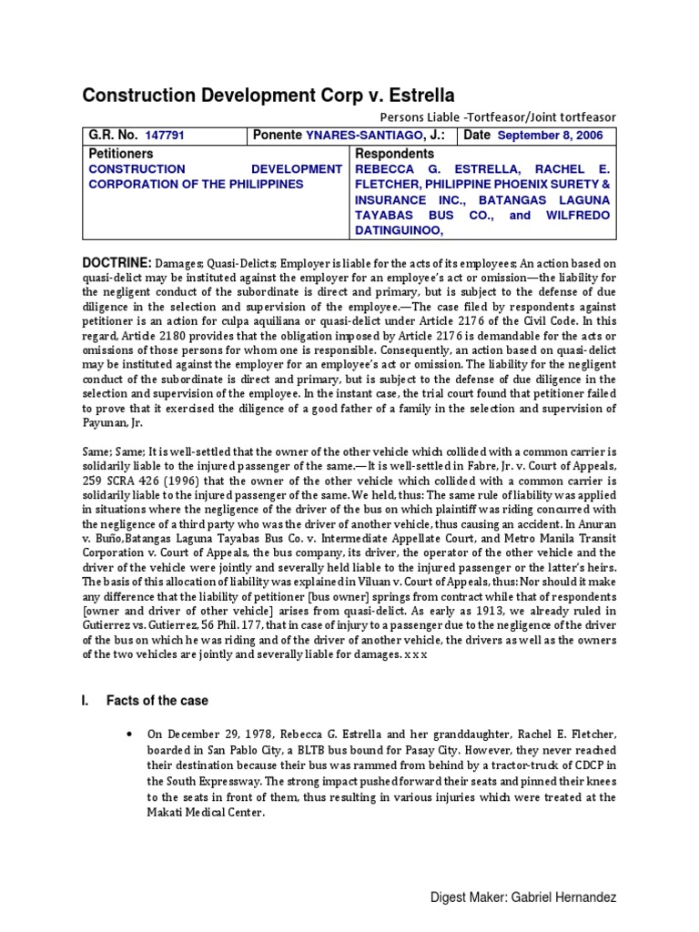 Construction Development Corp. v. Estrella | PDF | Legal Liability ...