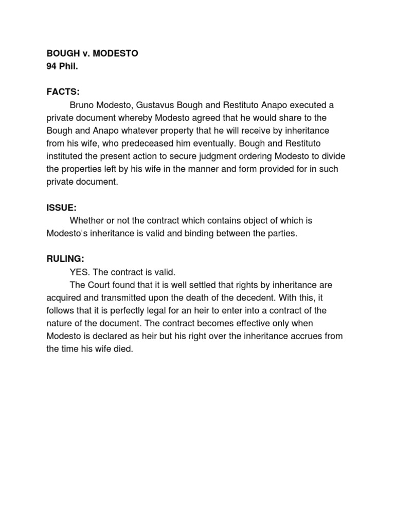 Bough v. Modesto, Jan. 28, 1954, 94 Phil. | PDF