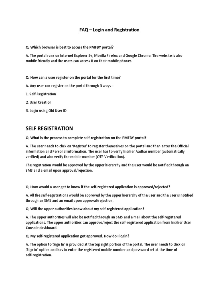 PMFBY Portal FAQ - Login & Registration Guide | PDF | User (Computing) | Password
