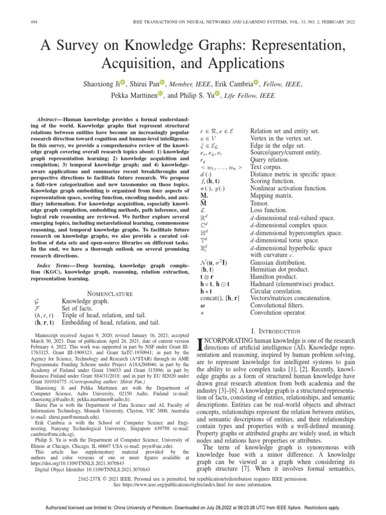 A Survey On Knowledge Graphs Representation Acquisition and Applications | PDF | Knowledge ...