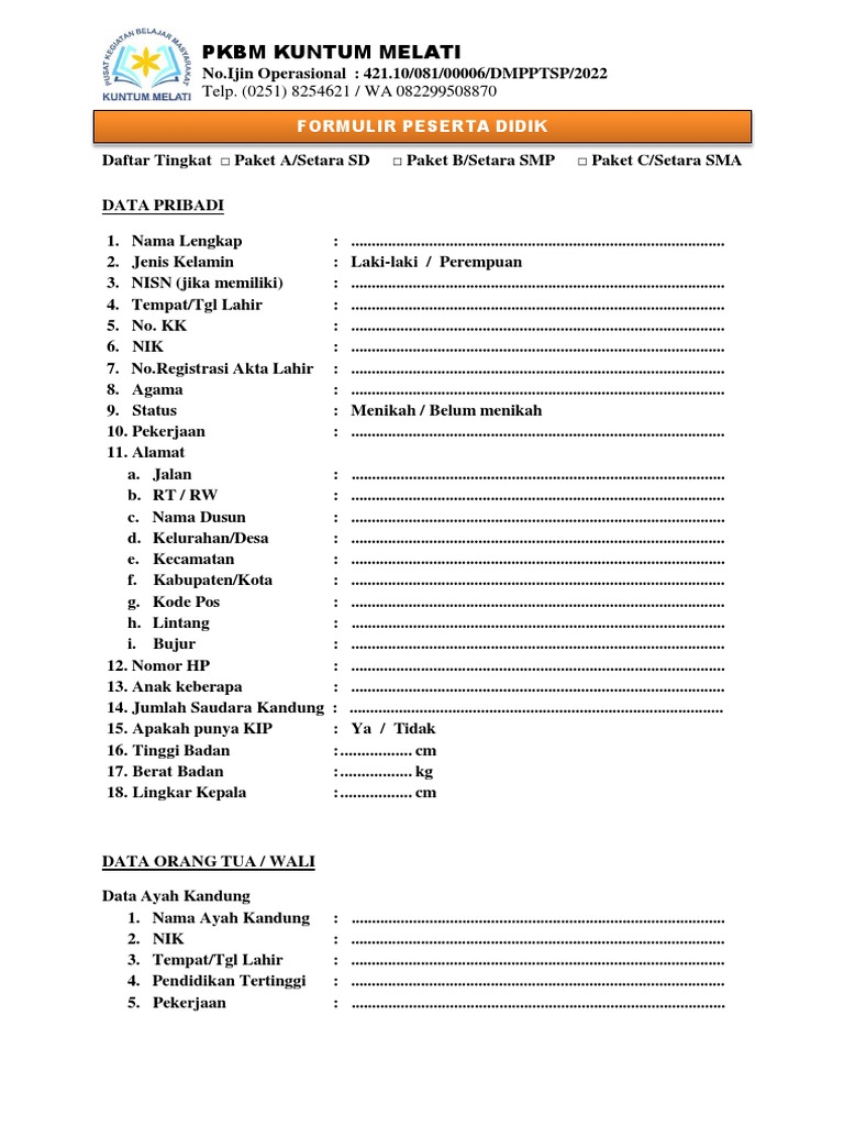 Formulir Pendaftran PKBM | PDF | Hukum | Griya & Taman