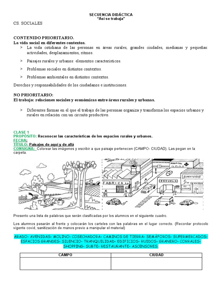 Secuencia Didáctica Sociales Campo y Ciudad | PDF