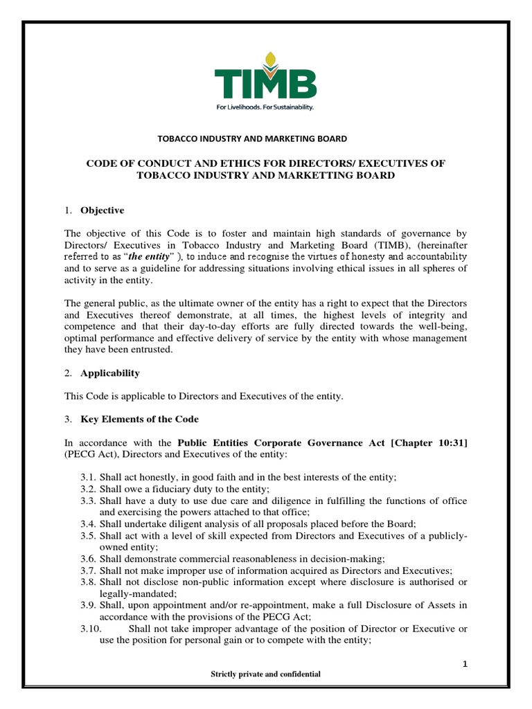 TIMB Code of Conduct for Directors | PDF | Board Of Directors | Fiduciary