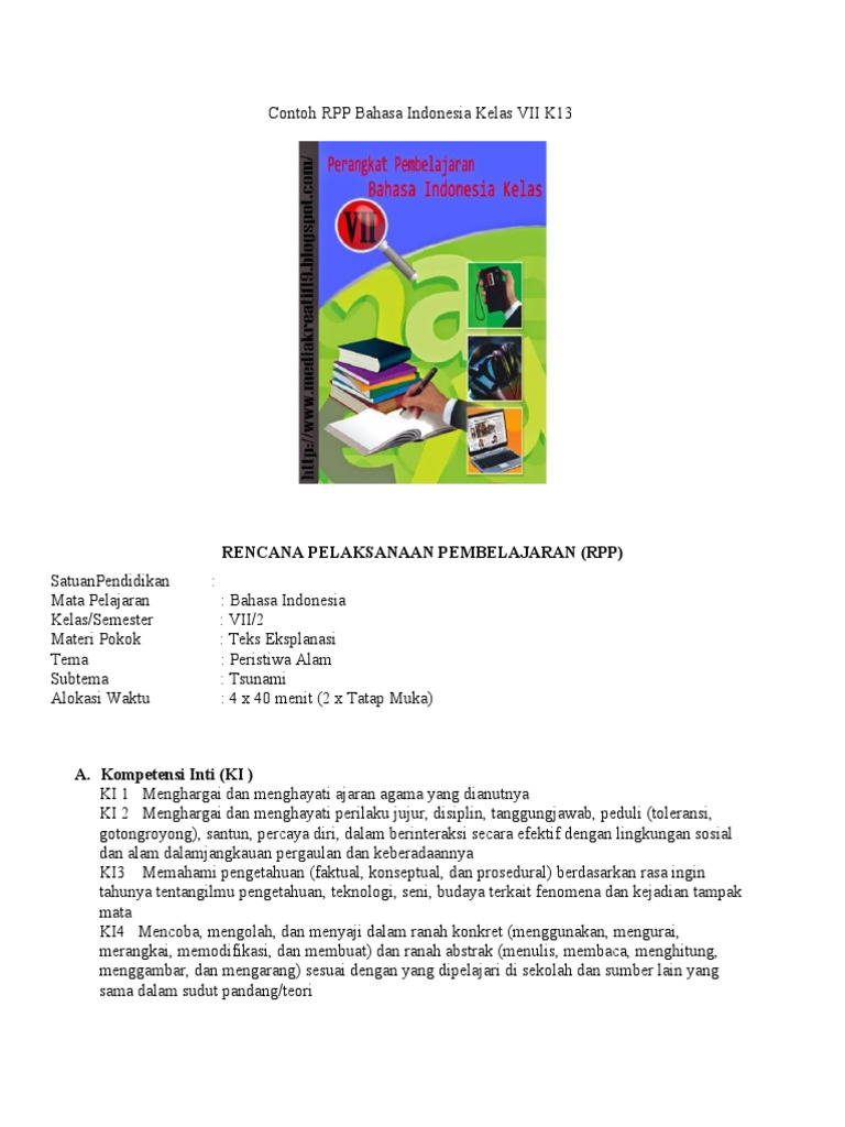 Contoh RPP Bahasa Indonesia Kelas VII K13 | PDF