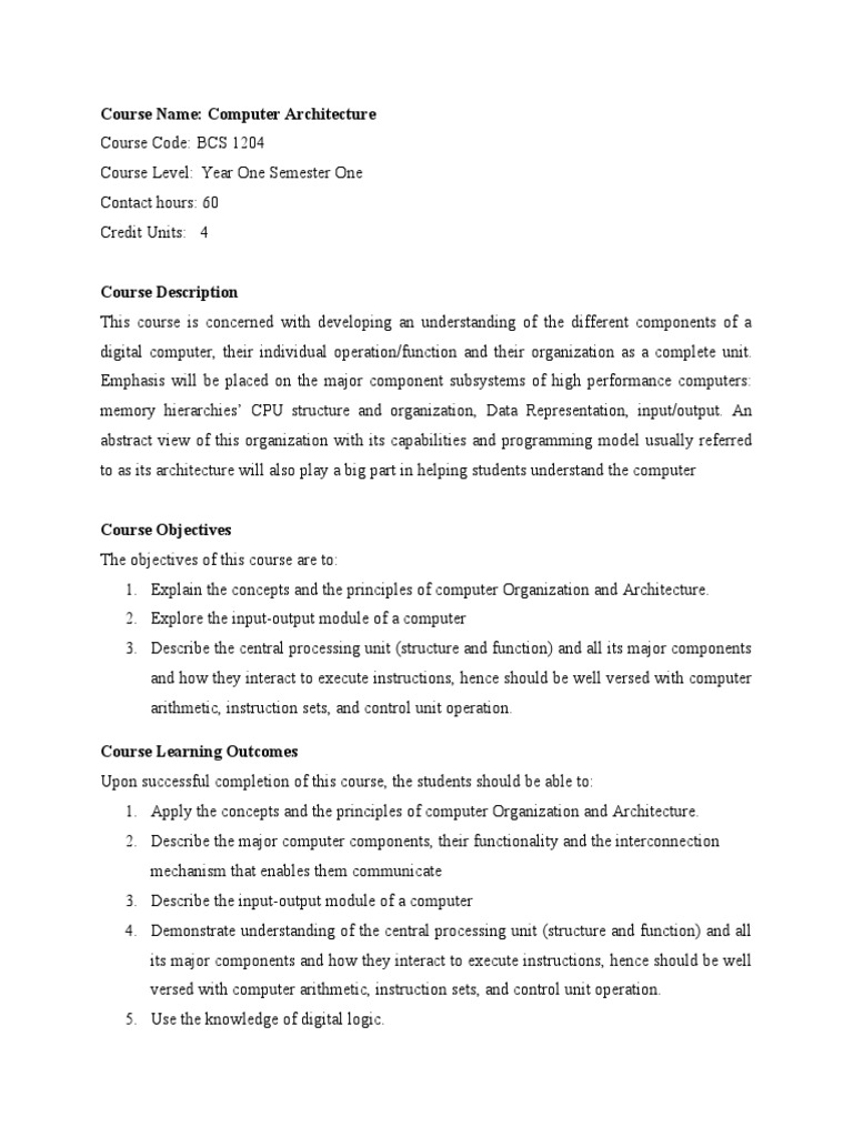 Computer Architecture Outline | Download Free PDF | Central Processing Unit | Input/Output
