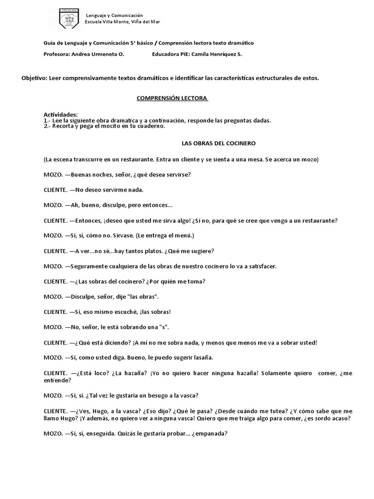 Textos dramáticos cortos para 5° básico | PDF