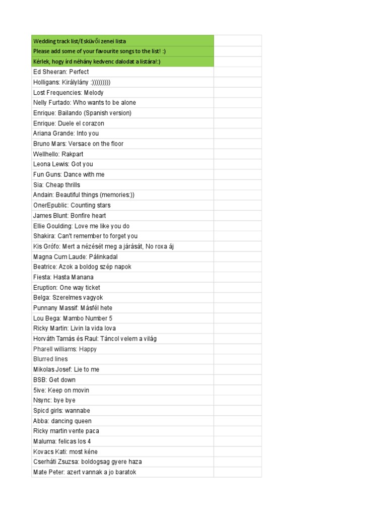 Wedding Track List/Esküvői Zenei Lista - Kash&Kinga | PDF