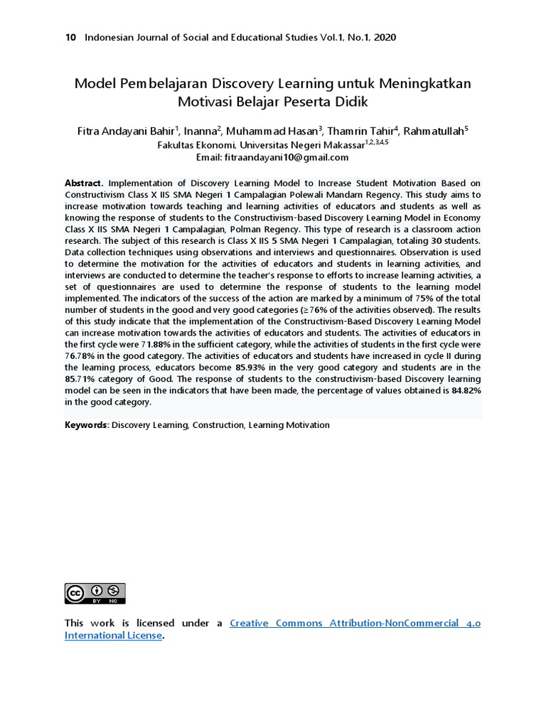 Discovery Learning Model Increases Student Motivation | PDF | Motivation | Motivational