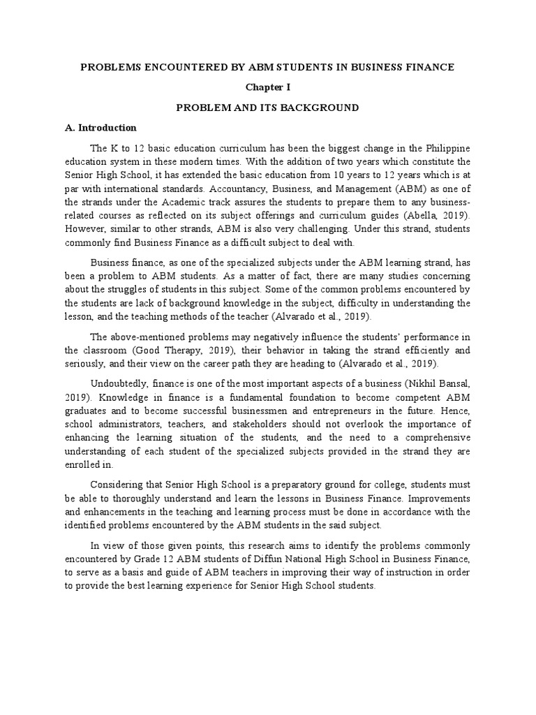 Problems Encountered by Abm Students in Business Finance 1 | PDF ...