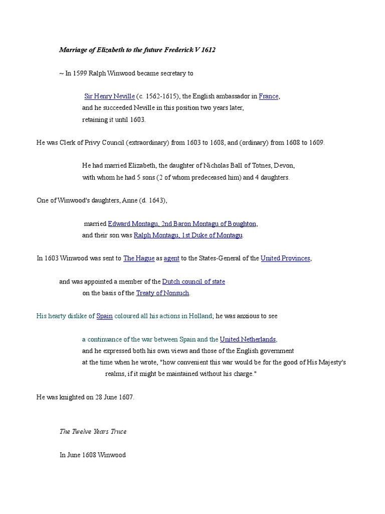 Marriage Alliance of Elizabeth and Frederick V | PDF | Travel