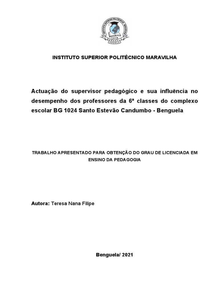 Teresa Nana Filipe TFC Final | PDF | Aprendizado | Pedagogia