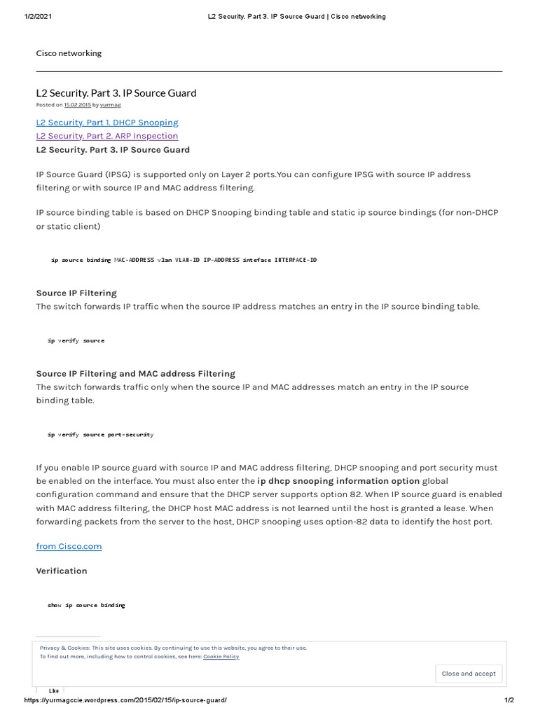 L2 Security. Part 3. IP Source Guard - Cisco Networking | Download Free ... L2 Security. Part 3. IP Source Guard - Cisco Networking | Download Free ...