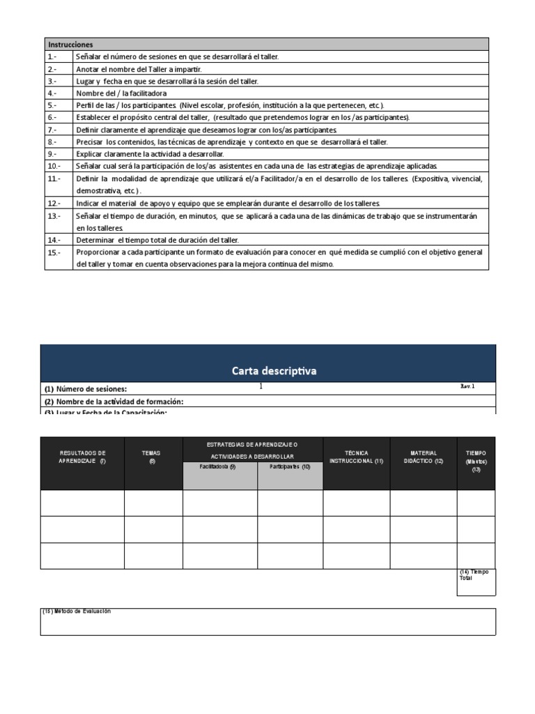 Modelo de Carta Descriptiva | PDF | Aprendizaje | Cognición