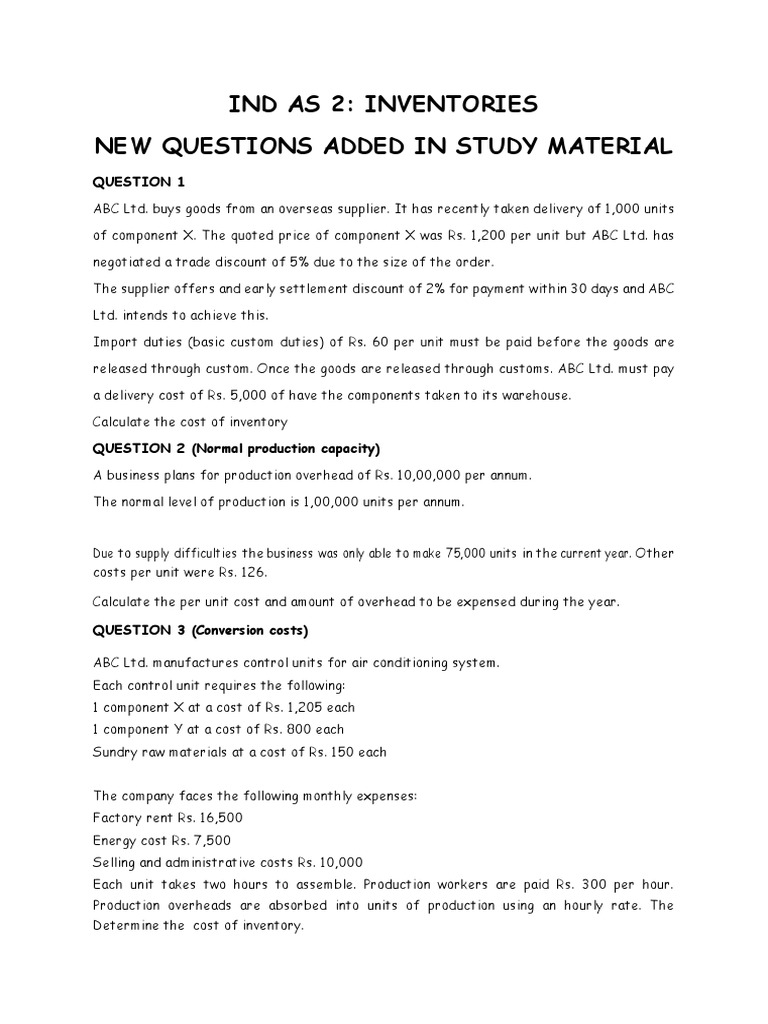 Extra Questions On Ind As 2 | PDF | Inventory | Cost Of Goods Sold