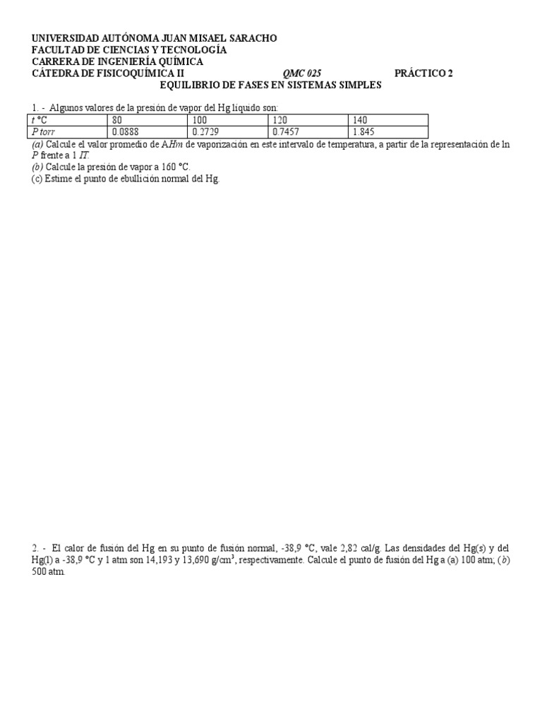 Practico 2 - QMC 025 - 2022 | PDF | Vapor | Derritiendo