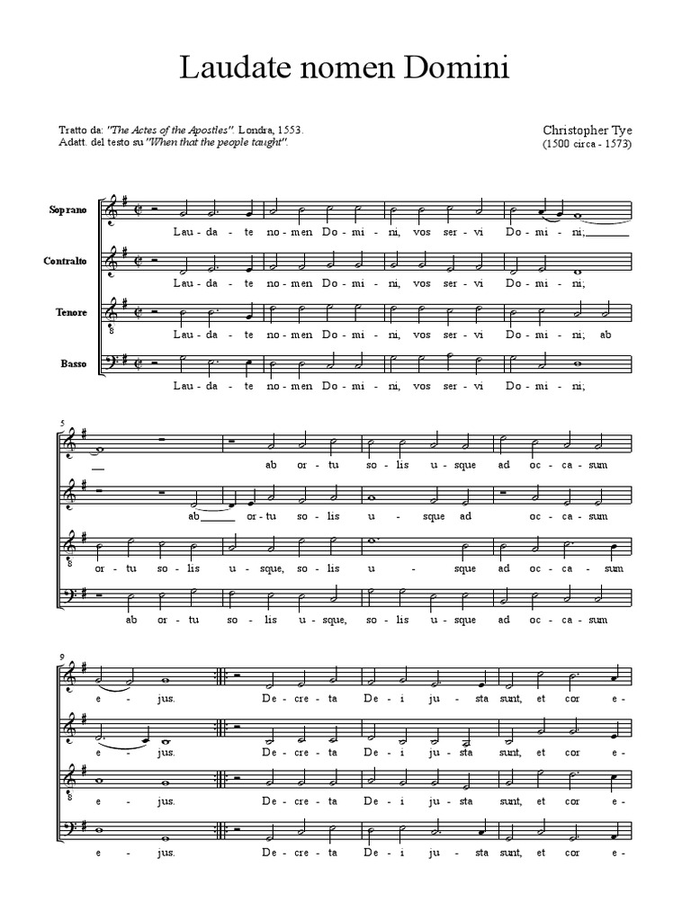 LAUDATE NOMEN DOMINI (Christopher Tye) | PDF | Pitch (Music) | Vocal Music