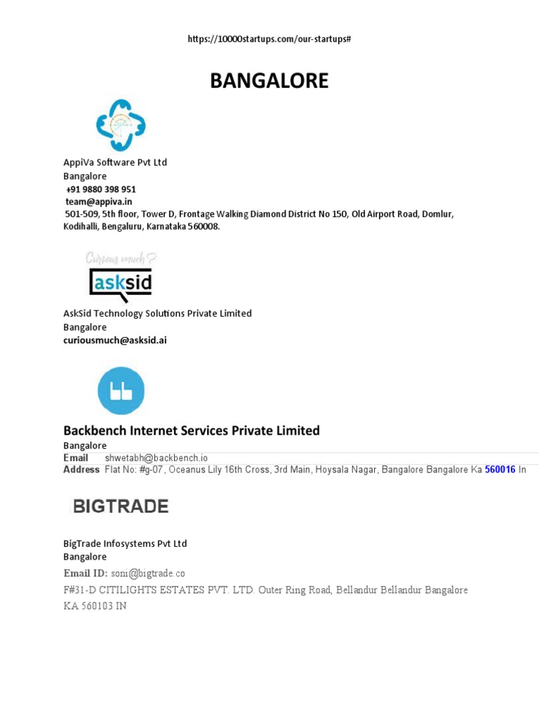 It Cos List For TM New | PDF | Bangalore | Computing