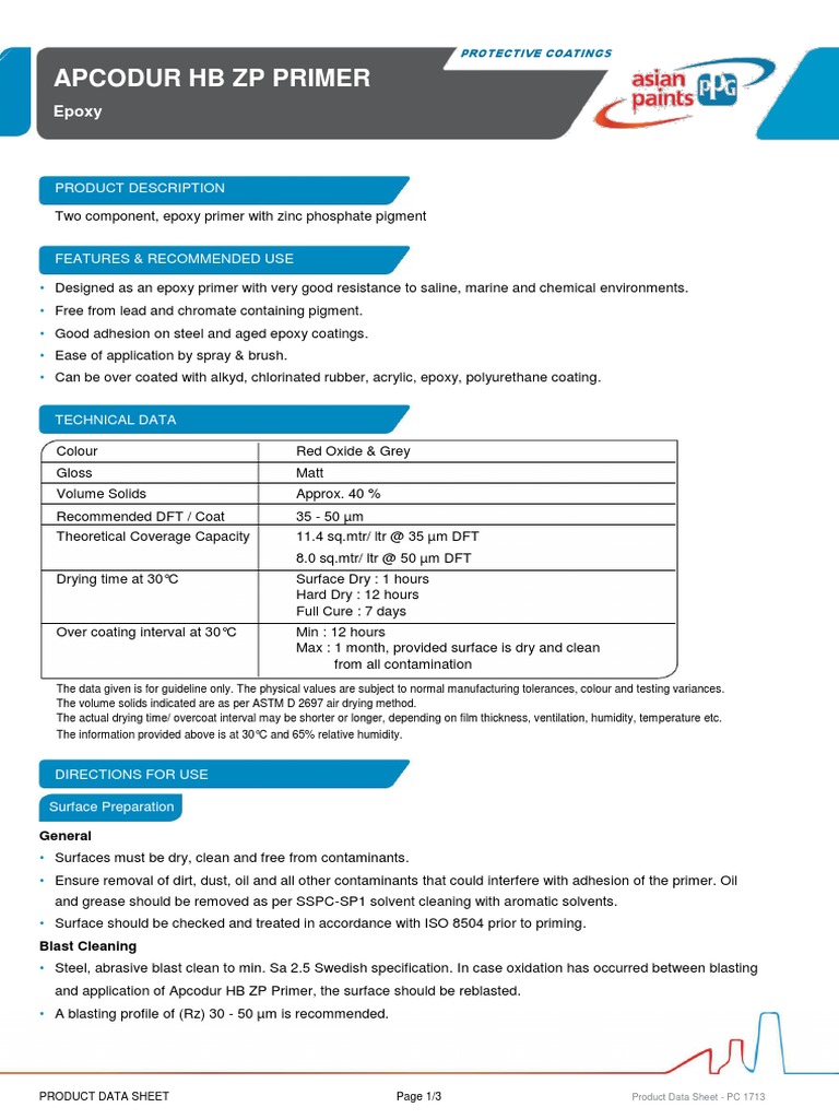 PC 1713 - Apcodur HB ZP Primer | Download Free PDF | Epoxy | Paint