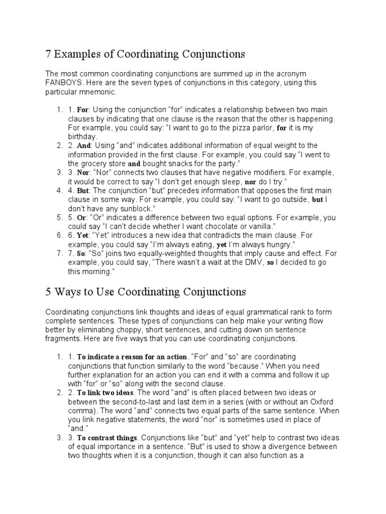 Understanding Coordinating Conjunctions | PDF | Linguistics | Grammar