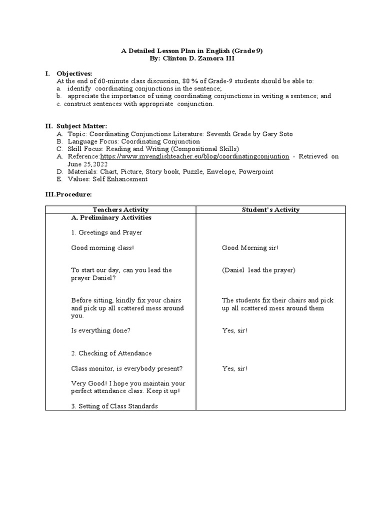 A Detailed Lesson Plan in English Edited Pro Max 1 | Download Free PDF | Linguistics | Language ...