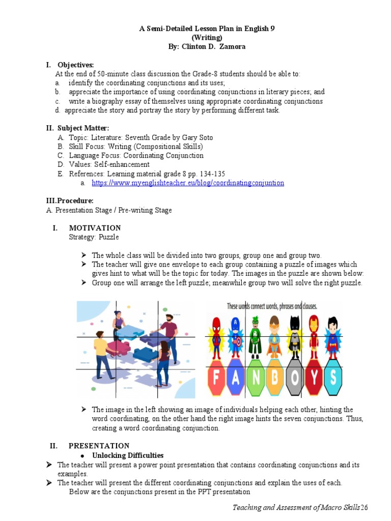 Grade 8 Conjunction Lesson Plan | PDF | Lesson Plan | Linguistics