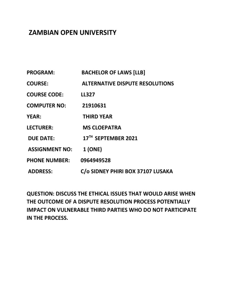 Alternative Dispute Resolutions Assignment 1 | PDF | Mediation | Alternative Dispute Resolution