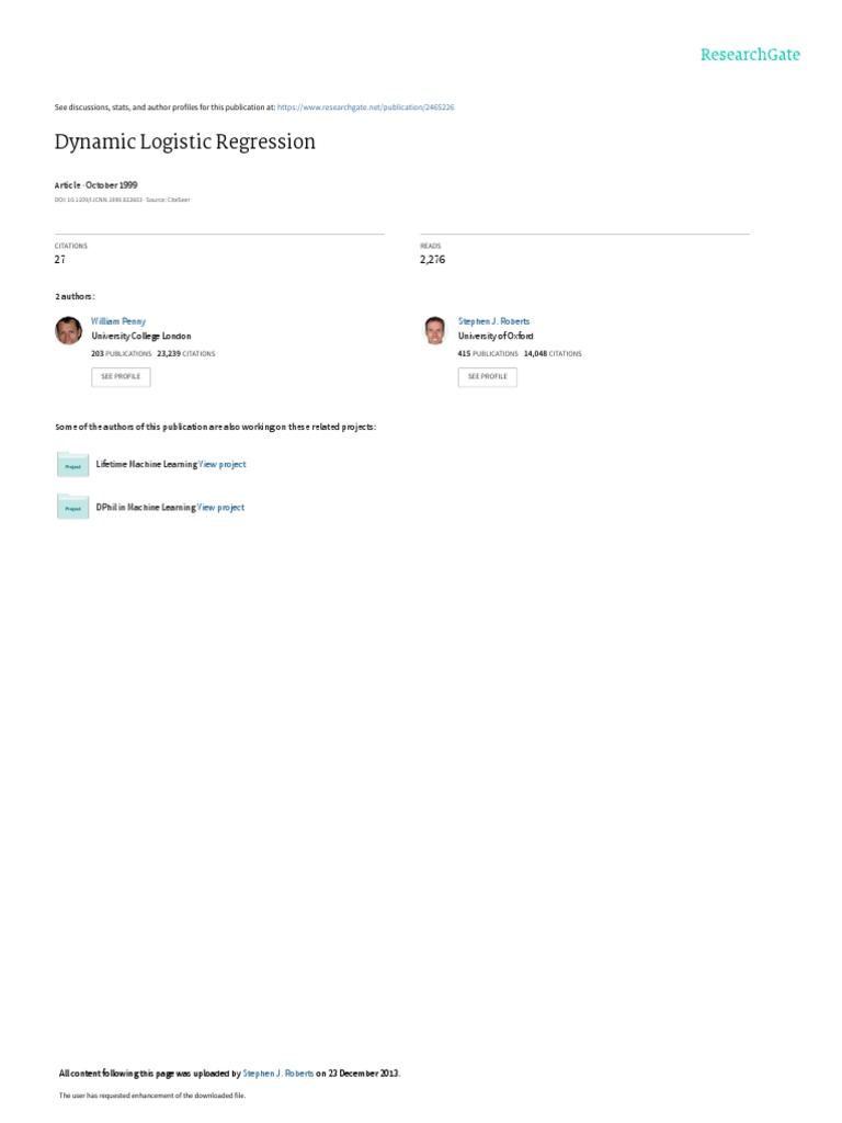 Dynamic Logistic Regression | PDF | Kalman Filter | Logistic Regression