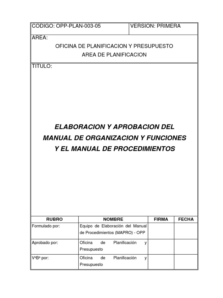 OPP - PLAN - 003 - 05. Elaboración y Aprobación Del MOF y El MAPRO | PDF