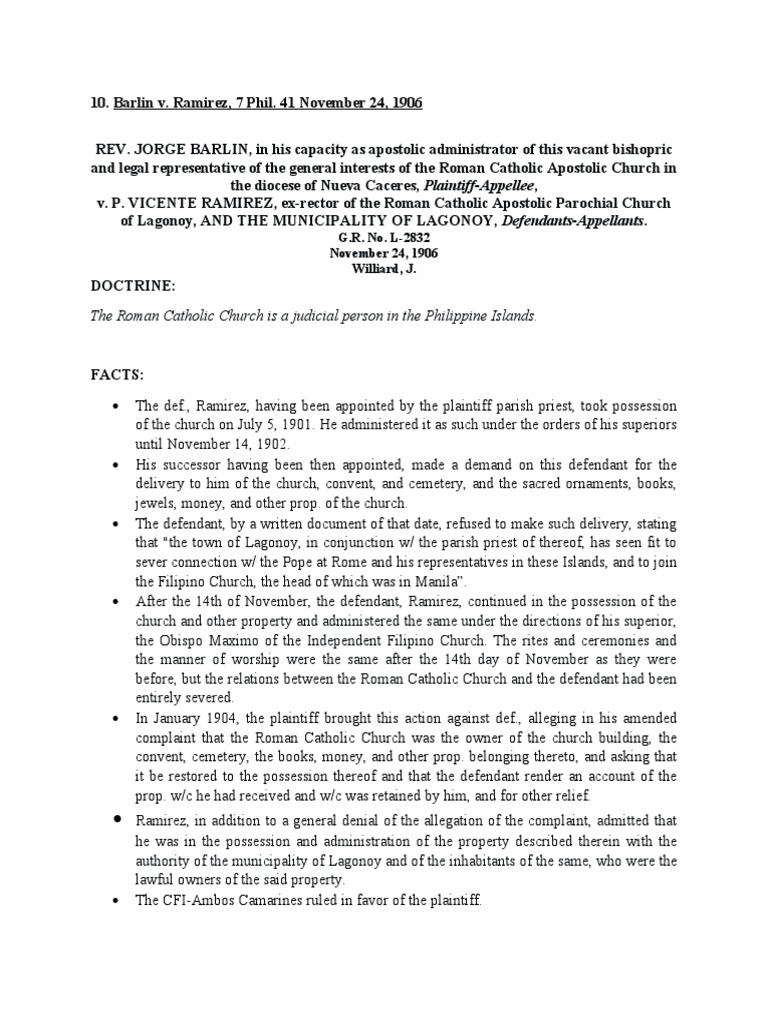 Barlin v. Ramirez, 7 Phil. 41 November 24, 1906 | Download Free PDF ...