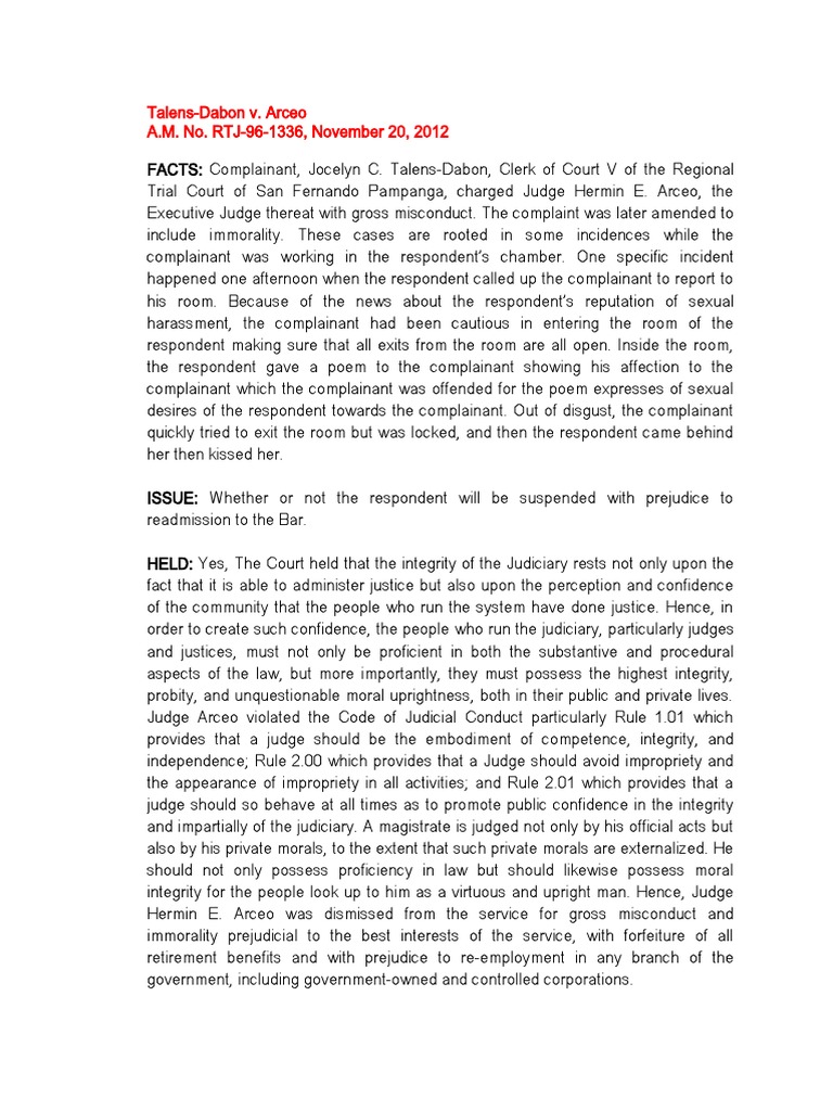 314 - Talens-Dabon vs. Arceo | PDF | Judge | Prejudice (Legal Term)