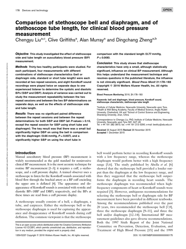 Comparison of Stethoscope Bell and Diaphragm, And.9 | PDF | Blood ...