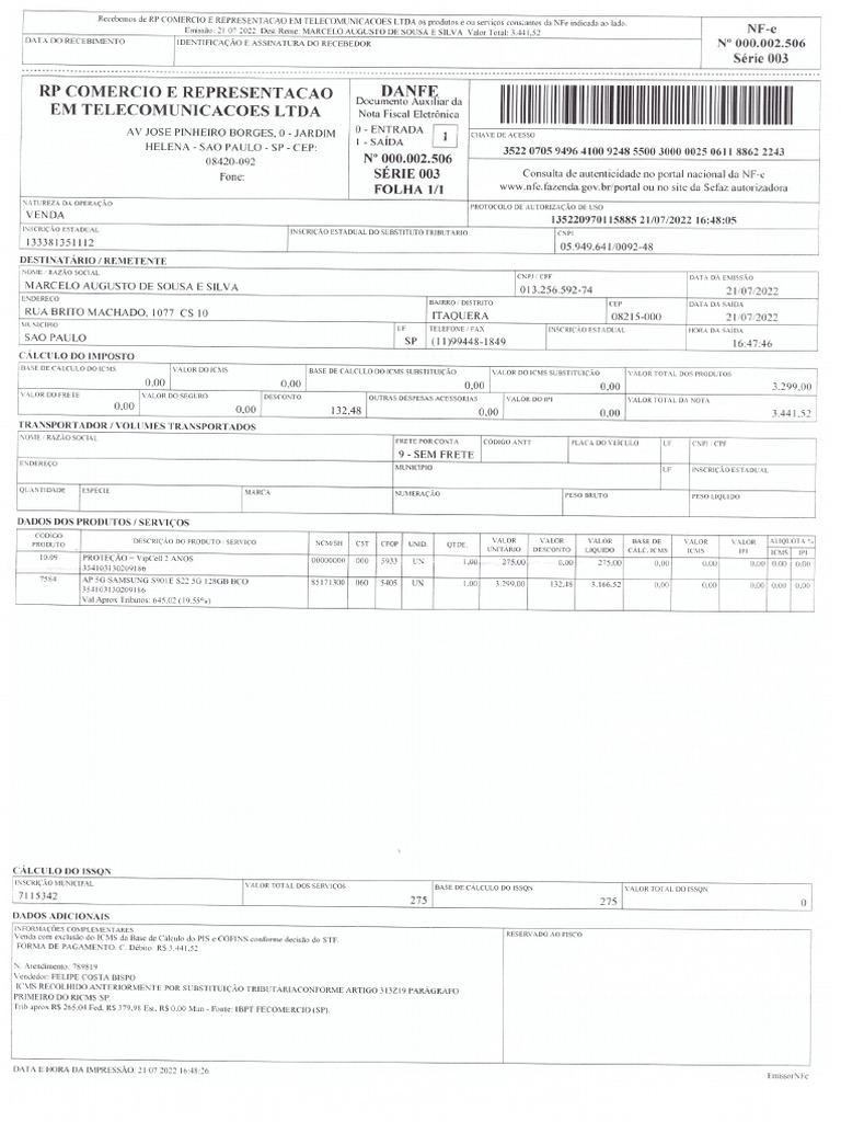 Nota Fiscal Celular | PDF