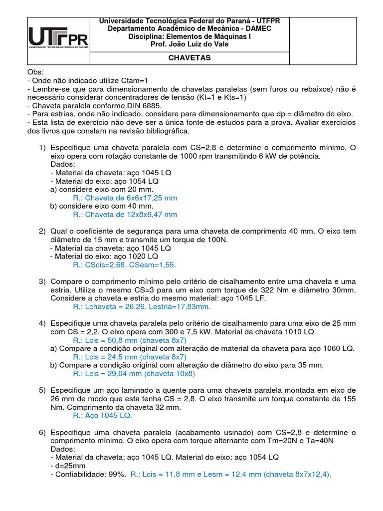 Exercicios - Chavetas-1 | PDF | Mecânica Clássica | Mecânica