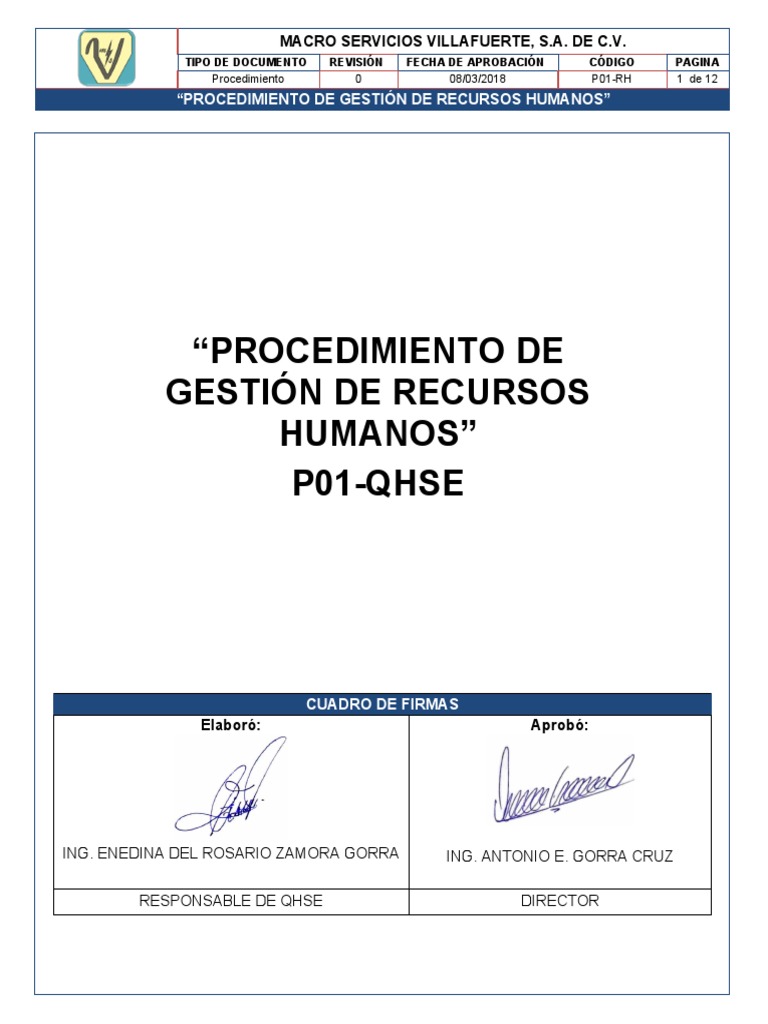P01-RH-Procedimiento Gestion de RH | PDF | Gestión de recursos humanos | Reclutamiento