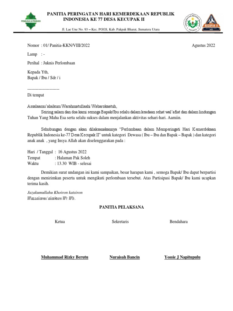 Juknis Perlombaan 17 Agustus 2022 | PDF